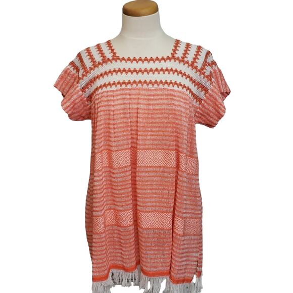 Handmade | Tops | Vintage Orange White Ric Rac Fringe Towel Tunic Top ...